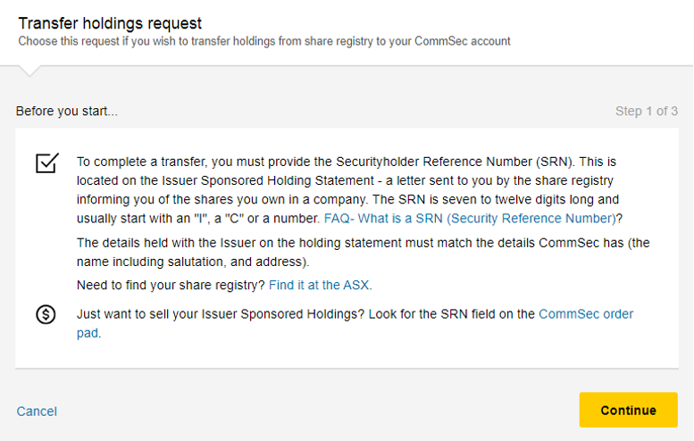 How do I transfer shares from a share registry to CommSec?
